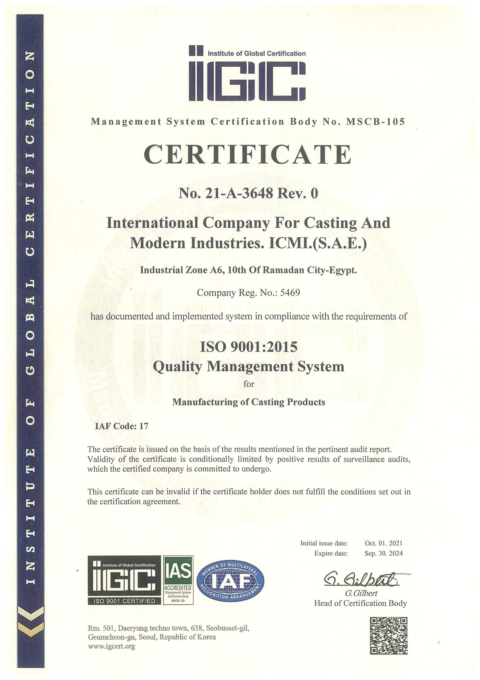 certification - ICMI - International Casting & Modern Industries